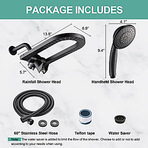 Cobbe Premium 3-Way Rain Shower Head Combo, Dual Shower Head with Handheld, 5-Inch High Pressure Rainfall with Stainless Steel Hose & Sealant Tape - U.S. Invention Patents - Matte Black