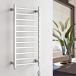 Bathroom Towel Warmer Electric Heated Towel Rack, Electric Heated Towel Rack 14 Curved Bar Wall Mounted Towel Warmer Drying Rack Constant Temperature 304 Stainless Steel Heated Towel Rail Bathroom Rad