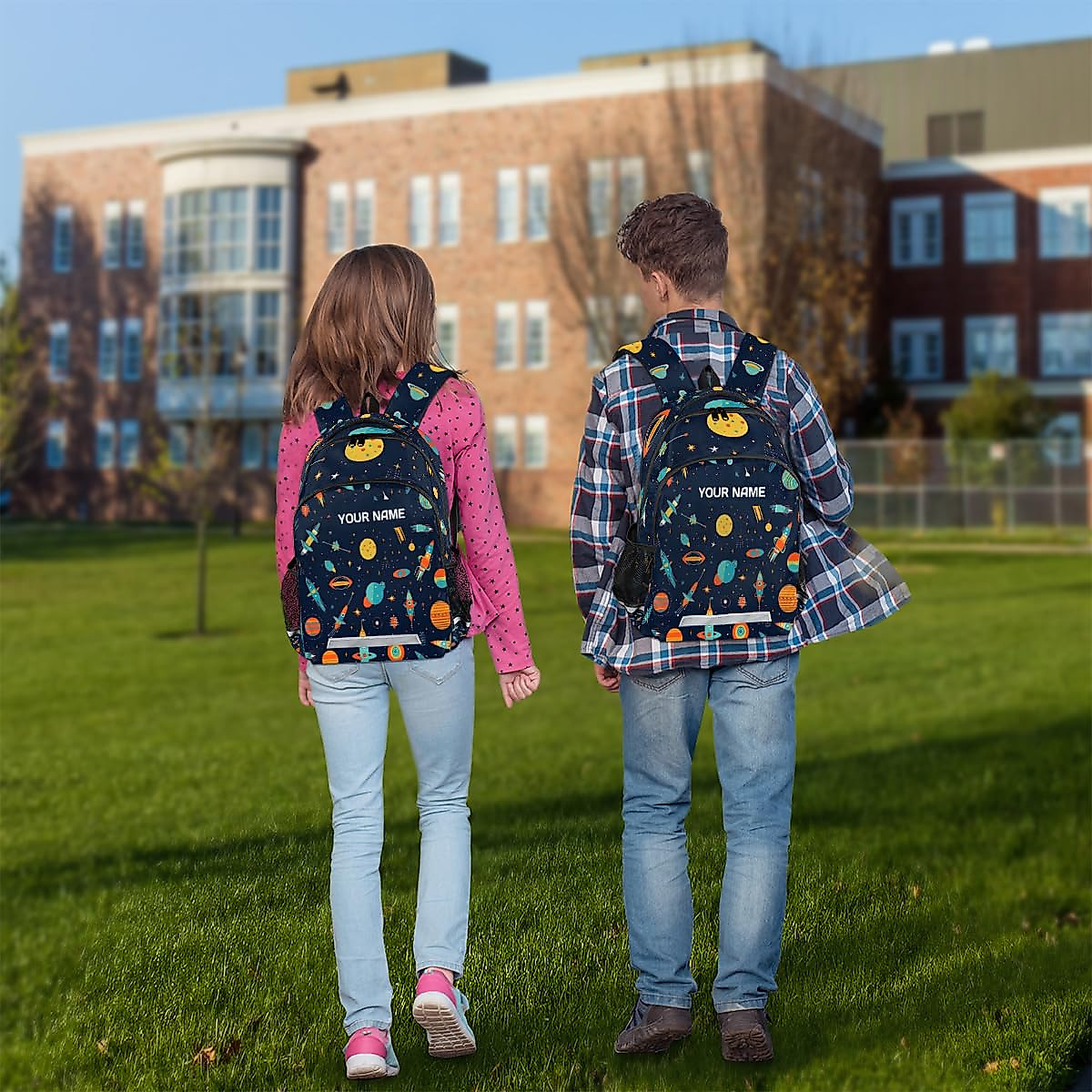 FZDXZJJ Custom Name Backpack for Boys Girls Teens Space Planet Personalized 16 Inch Kids Backpack Rocket Galaxy Middle Schoolbag Primary Elementary Student Bookbag for Back to School Gift