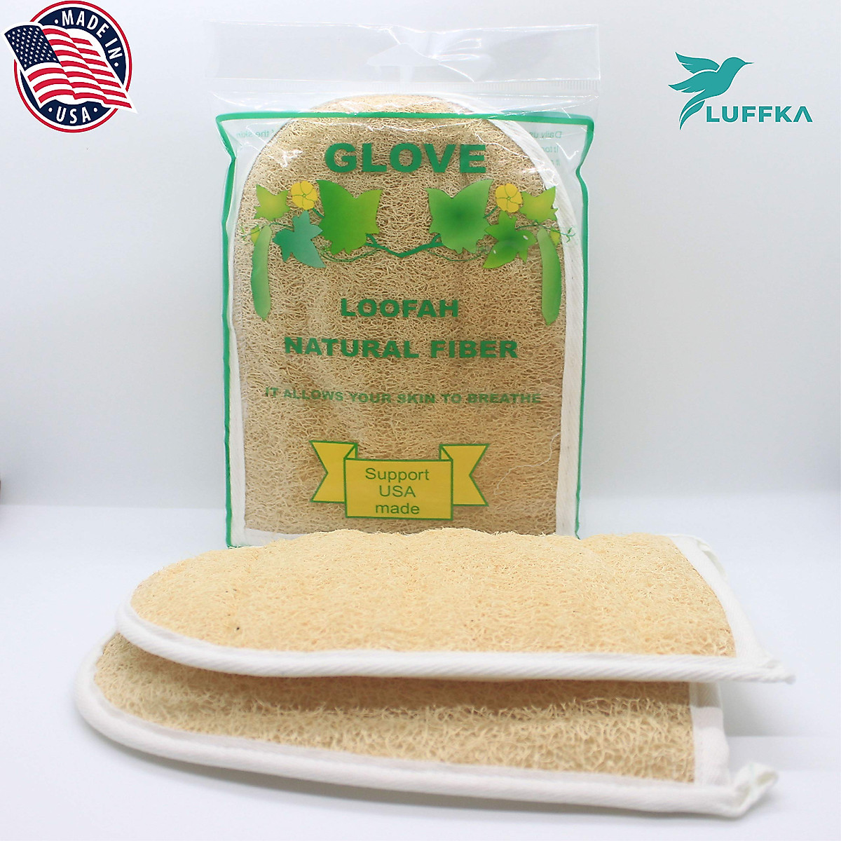 Made in USA Loofah Shower Glove Exfoliating Natural Organic - Perfect Fit Pad for Your Hand- Woman/Men Body Scrubbers Loofah Glove-Mens Exfoliating Glove Natural, [1 Each]
