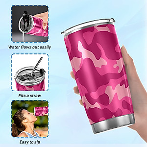 Yasala Tumbler Military Camo Vivid Pink Insulated Coffee Cup Beverage Container Travel Mug with Straw and Lid Double Wall Stainless Steel 20oz BPA-Free for Sport, Back to School