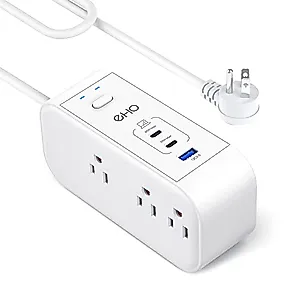 6FT PD 65W USB C Power Strip Surge Protector for Travel&Work, 9-in-1 Power Strip with 6 Widely AC Outlets&3 USB Ports, Overload Protection, Flat Plug, Wall Mount, Desk USB Charging Station, 1875W/15A