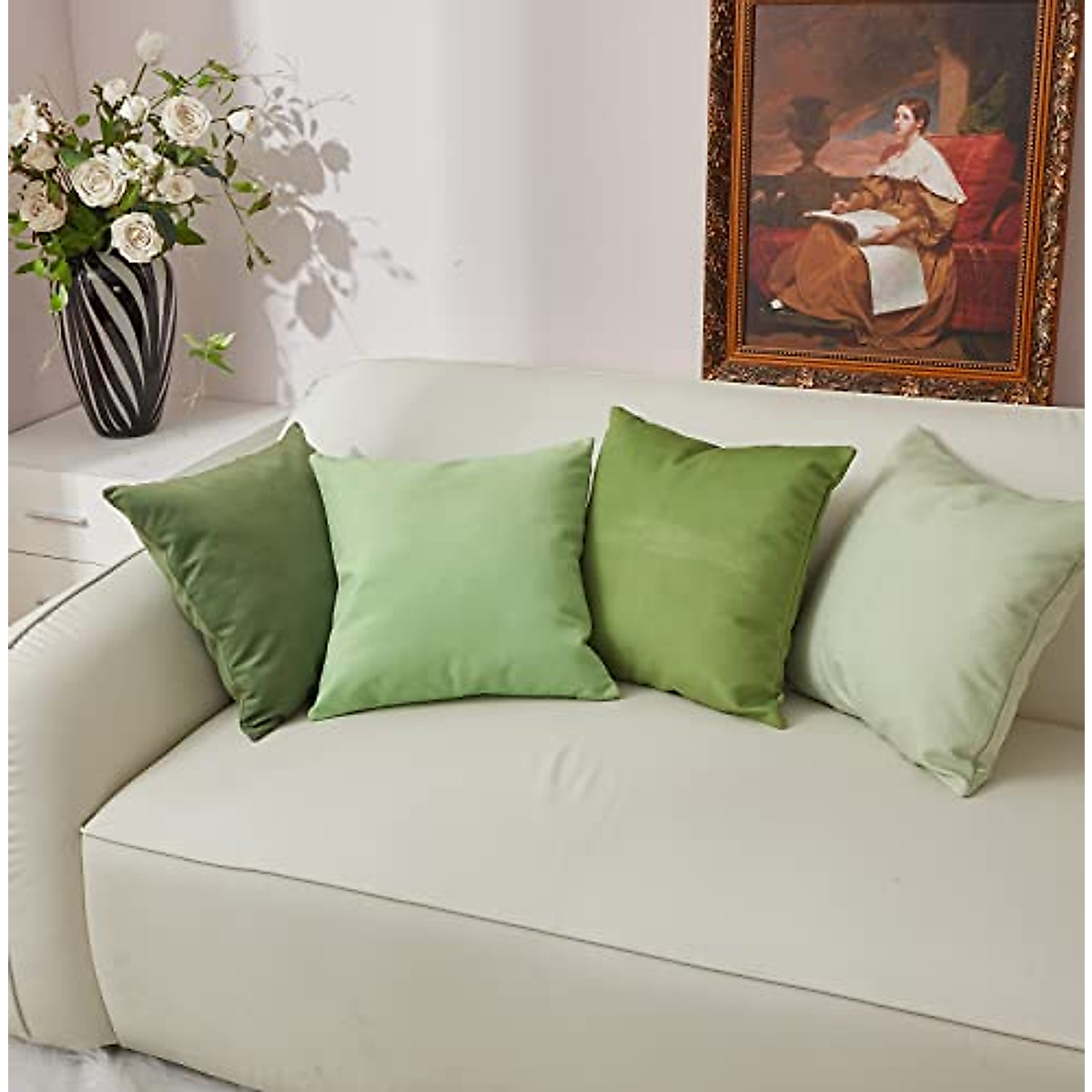 Tayis Green Throw Pillow Covers, Cotton Canvas Soft Square Pillow Cases 18x18 Set of 4, Decorative Pillows Suitable for Sofa Couch Bed Car Home