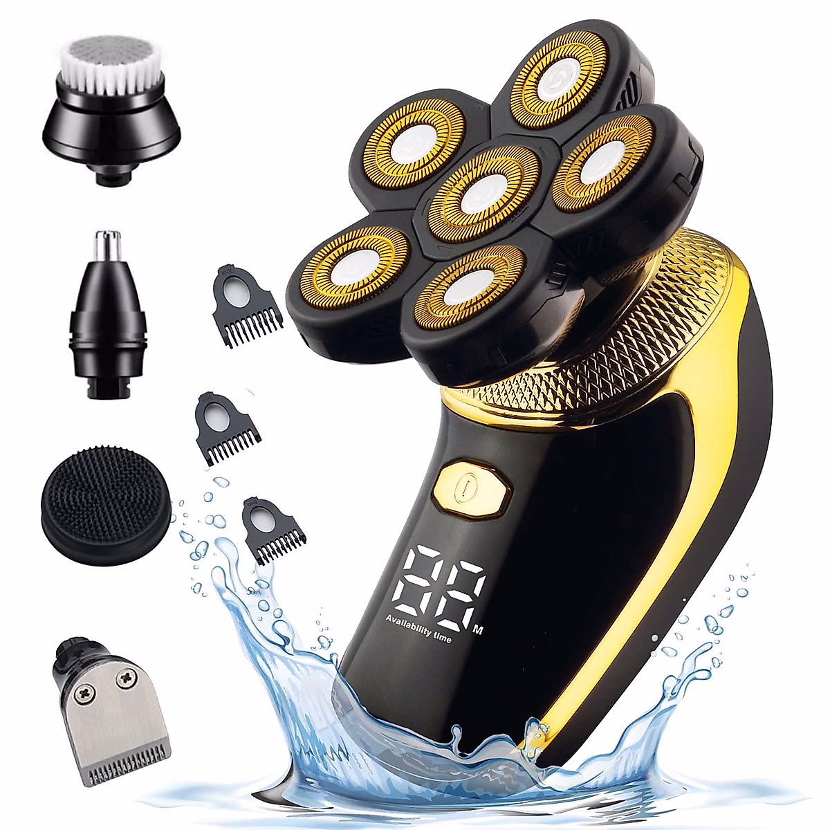 Head Shavers for Bald Men Wet and Dry, HerfsTec 6 Rotary Blade Heads Electric Razor, Bald Man 5-in-1 Grooming Kit with Clipper & Trimmer & Brush, IPX7 Waterproof, USB Charging, LED Display