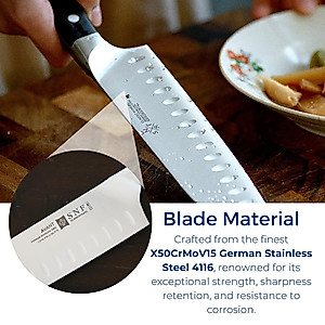 SNFSchneidteufel Avant Santoku Knife 7 inch Japanese Chef Knife Made with X50CrMoV15 Stainless Steel Kitchen Knife Set and Black Ergonomic Handle Design (Onyx Black)