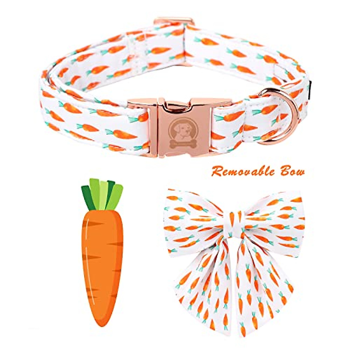 MR. CHUBBYFACE Easter Dog Collar Carrot Dog Collar with Flower Adjustable Dog Collar Bowtie for Small Medium Large Dogs