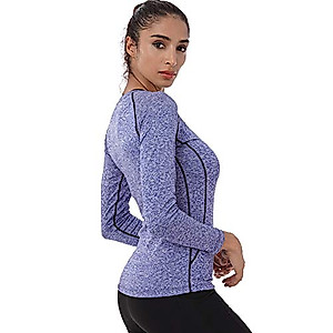 NELEUS Women's 3 Pack Compression Wear Athletic Long Sleeve Shirt for Girls,8021,Blue,Purple,Pink,S
