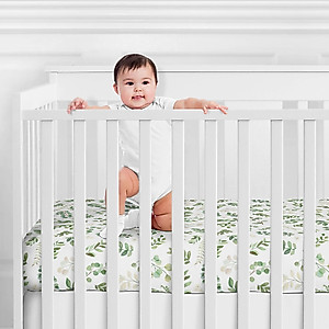 Sweet Jojo Designs Leaf Boy Girl Jersey Stretch Knit Baby Fitted Crib Sheet for Soft Toddler Bed Nursery - Green White Boho Watercolor Botanical Floral Flower Woodland Tropical Garden