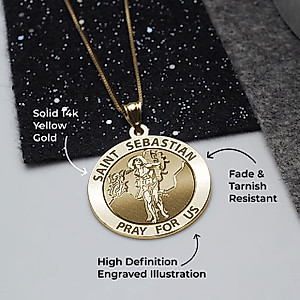 PicturesOnGold.com Saint Sebastian Religious Medal - 3/4 Inch Size of a Nickel in Solid 14K Yellow Gold