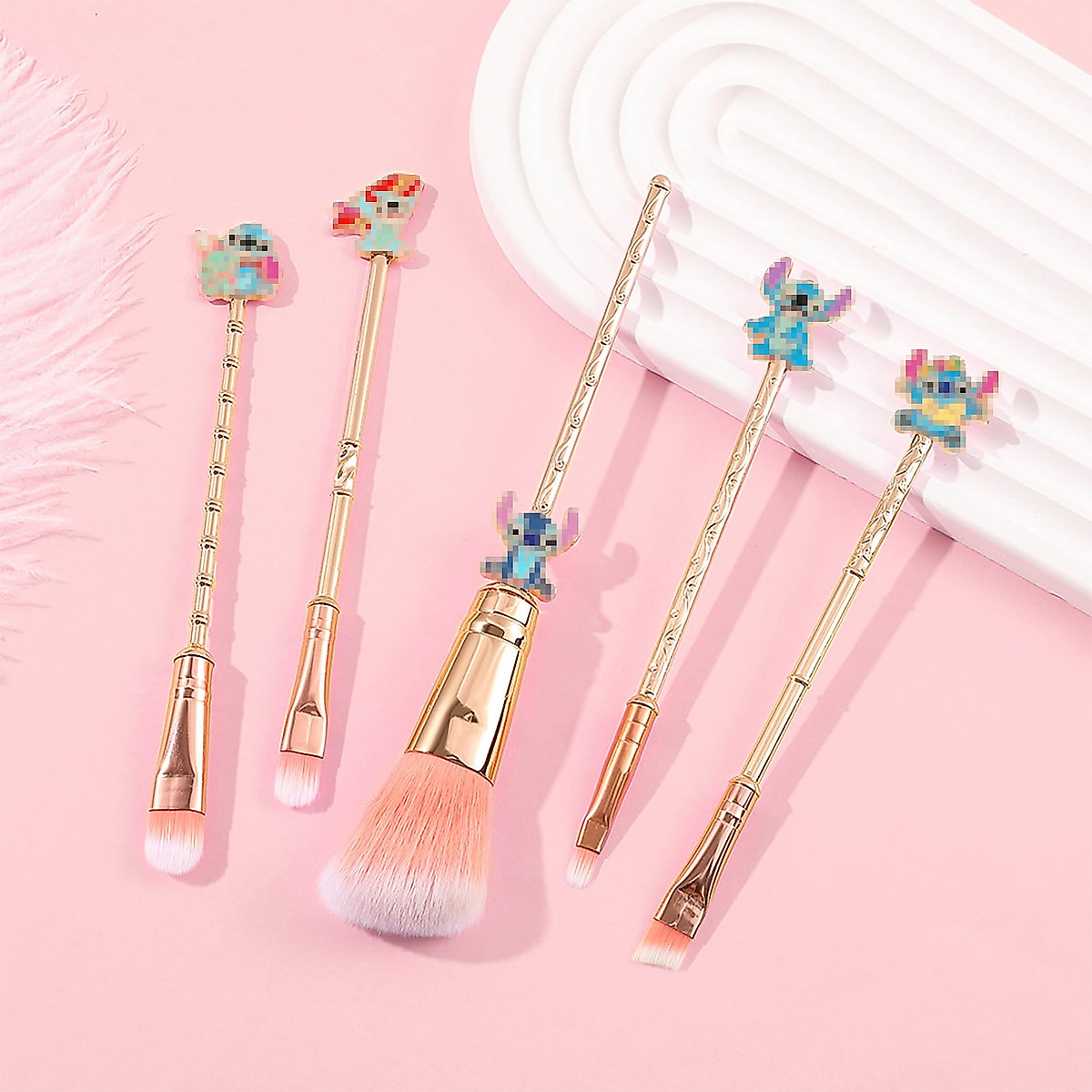 Stich Makeup Brushes Set, WeChip Anime Stich Make Up Brush Set, Stich Stuff for Girls Women（5pcs）