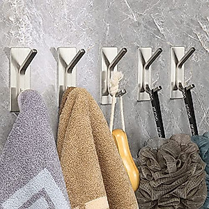 NearMoon Adhesive Hooks, Stainless Steel Bath Towel Holders No Drilling Rustproof Wall Hooks for Coat Bag Key Hat, Stick on Wall Robe Hangers for Bathroom Livingroom Kitchen, 5 Pack (Brushed Nickel)