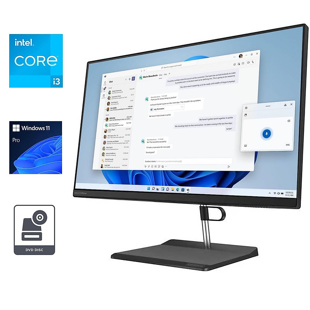 Lenovo V30a All-in-one Desktop Computer, 21.5" FHD IPS Anti-Glare Display, 16GB DDR4 RAM, 1TB PCIe SSD, Intel Core i3 Processor, Wi-Fi, Webcam, DVD-RW, HDMI, Extra Monitor Support, Windows 11 Pro