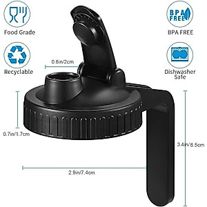 LePvo 2 Pack Regular Mouth Mason Jar Pour Spout Lids with Handle Reusable Plastic Flip Cap Lid,Leak-proof Airtight Seal Black, 70mm (Jar Not Included)