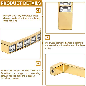 Gold Crystal Handles, Clear Crystal Cabinet Pull Bling Door Knobs Double Hole Cupboard Handles for Wardrobe, Kitchen, Bedroom