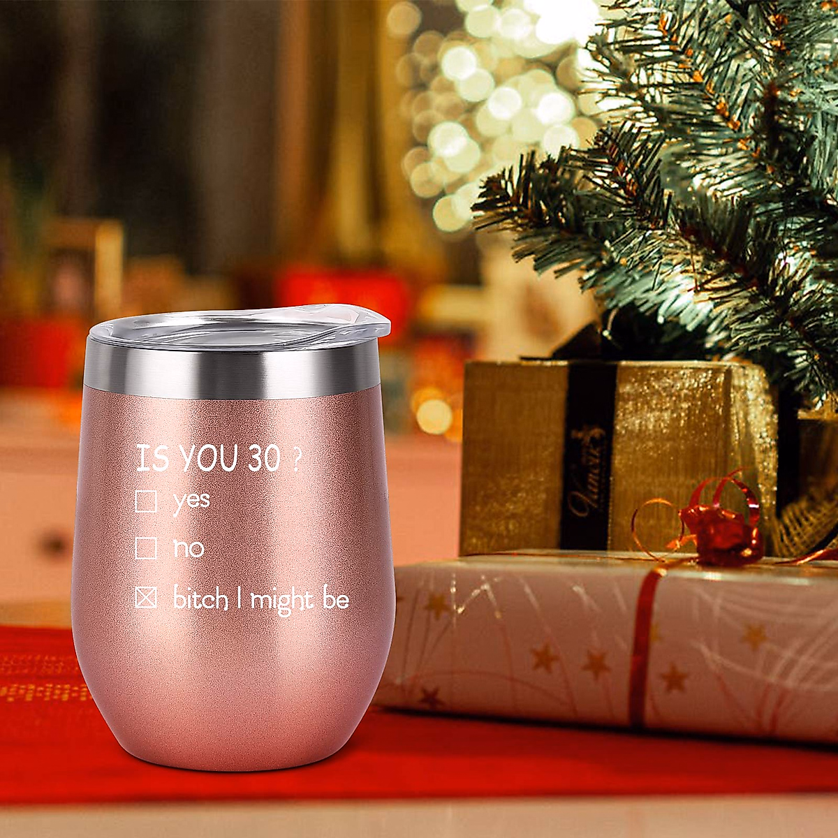 30th Birthday Gifts for Women-Is You 30 Wine Tumbler with Lid, Funny 30th Birthday Christmas Gifts for Women Friends Her Wife Mom Coworkers Sister, Insulated Stainless Steel Tumbler(12oz, Rose Gold)