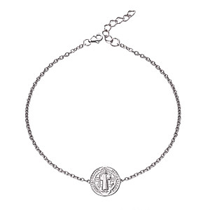 WIOY Saint Benedict Medal Bracelet 925 Sterling Silver, San Benito Medalla Bracelet, Catholic st Benedict Jewelry Gift for Women