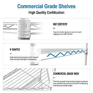 pouseayar 8 Tier NSF Metal Corner Shelf Wire Shelving Unit, 400lbs Capacity Heavy Duty Adjustable Storage Rack (No Shelf Liners) for Every Room Corner, 82" H x 20" L x 20" D - White