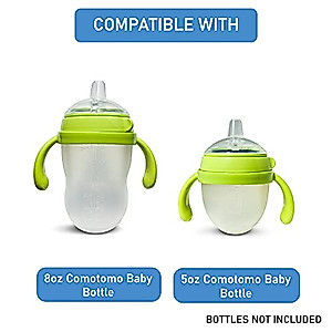 Sippy Spout Nipples with Bottle Handles for Comotomo Baby Bottle | 2-Pack | Food Grade Silicone | BPA-Free | Spill-Proof (Green)
