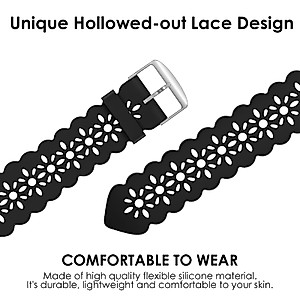 Bandiction 4 Pack Lace Silicone Bands Compatible with Apple Watch Band 38mm 40mm 41mm 42mm 44mm 45mm 46mm 49mm, Women Slim Thin Hollow-out Wristband for iWatch Series 10 9 Ultra 8 SE 7 6 5 4 3 2 1