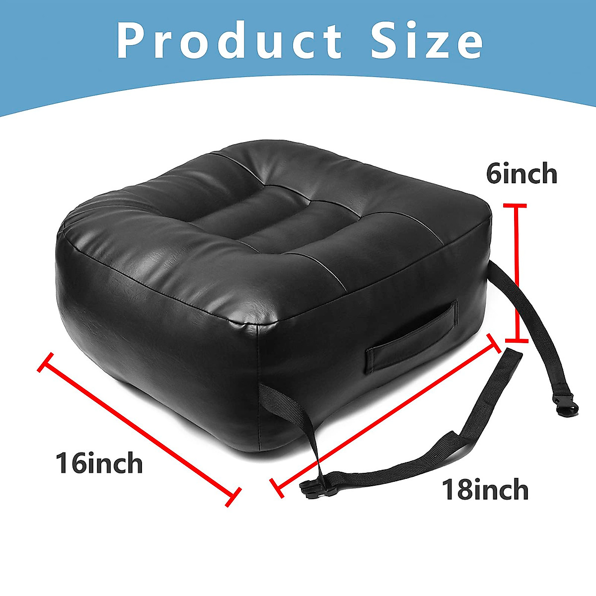 YOUFi Leather Seat Cushion Extra-Thick Booster - Perfect for Office Chair to Rise Height - Full Filling for Support - with Breathable Cover, Handle and Buckle - Relieves Back Pain – 18"x16"x6"