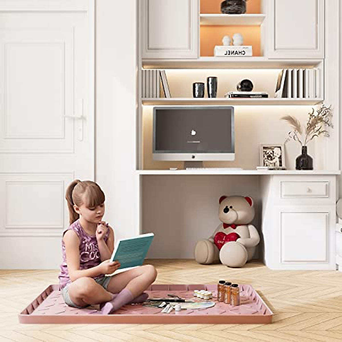 AIKEXIN Under Sink Mat for Kitchen Waterproof, 34" x 22" Silicone Under Sink Liner Drip Tray, Patent Design, Sink Cabinet Protector Mats for Kitchen & Bathroom Water Drips, Leaks, Spills (Brown）