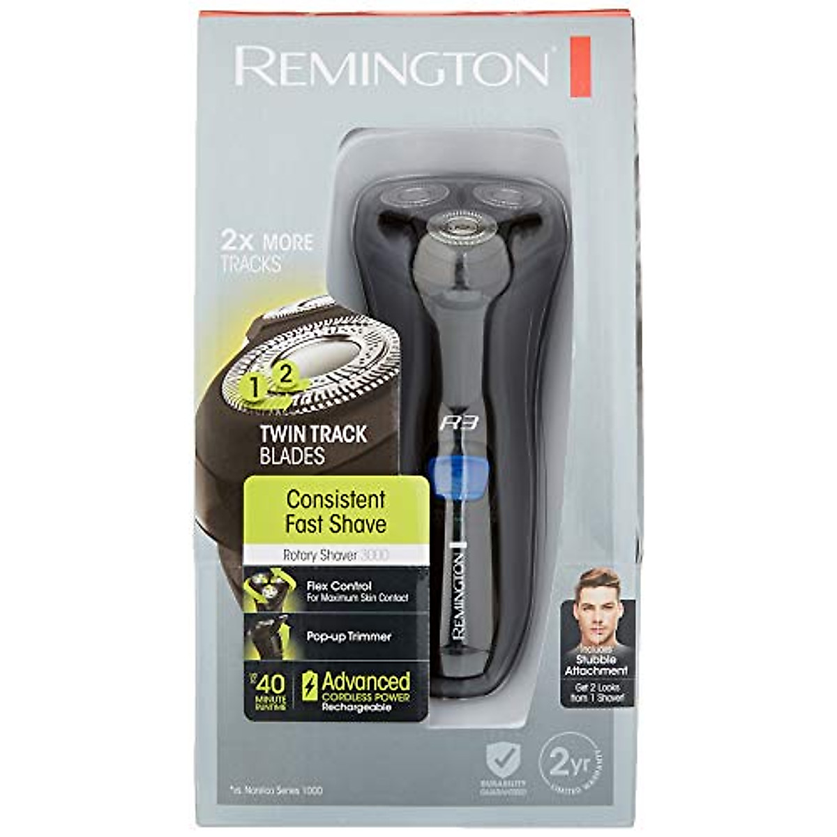 Remington PR1335B R3000 Series Men's Electric Razor with Precision Plus Heads Stubble Attachment Included Black, Black/Blue, 1 Count