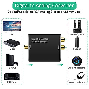 Giveet Digital to Analog Audio Converter, DAC Digital SPDIF Optical (Toslink) to Analog L/R RCA & 3.5mm AUX Stereo Audio Adapter with Optical Cable for TV Box DVD PS3/PS4 Xbox Amp Home Cinema