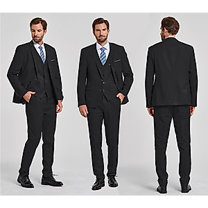 YND Men's Slim Fit 2 Button 3 Piece Suit Set, Blazer Jacket Vest Pants and Tie, Solid Wedding Dress Tux and Trousers Black