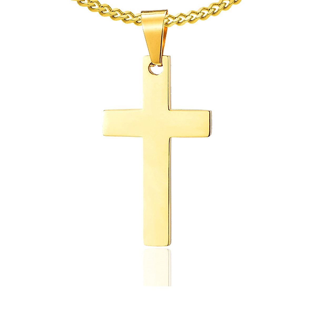 Xusamss 18K Gold Plated Stainless Steel Cross Religious Pendant Necklace,22inches Link Chain