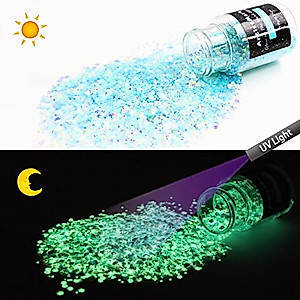 Glow in The Dark Glitter, 12 Colors Chunky Glitter for Tumblers, High Luminous Holographic Glitter for Resin Crafts Epoxy Slime, Cosmetic Grade Nail Glitter Set for Face Body Skin