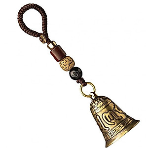 Froiny Vintage Brass Bell Six-Word Bell Keychains Tibetan Buddhist Meditation Bell Lanyard Car Hanging Pendants Accessories 37x28x28mm