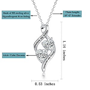 IDASANY Mother's Day Gifts for Sister from Sister Brother- 925 Sterling Silver Always My Sister Forever My Friend Love Heart Pendant Necklace, 18" (with Giftbox)
