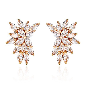 Crysdue Marquise Bridal Wedding Earrings for Brides Bridesmaid, Cubic Zirconia Rhinestone Cluster Stud Gold Earrings for Women, Prom Party Jewelry Wedding Gift