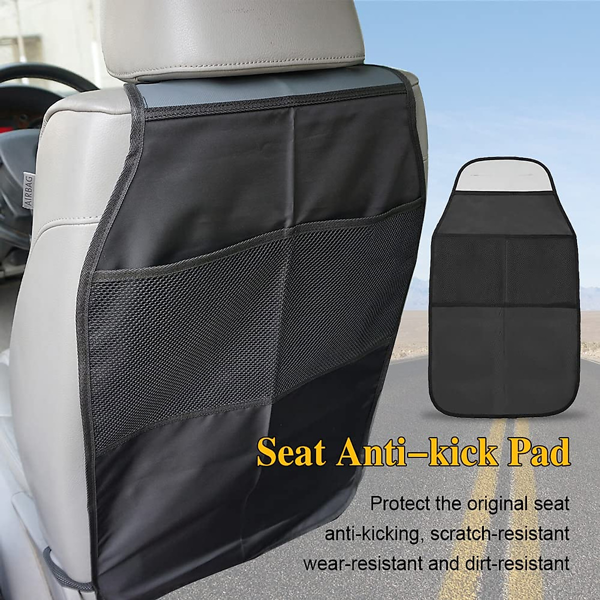 deemars Car Kick Mats for Kids, Kick Mats with Organizer, Kick Mats Back Seat Protector, Vehicle Back Seat Kids Safety Accessories Universal for Car, SUV, Minivan or Truck Seats