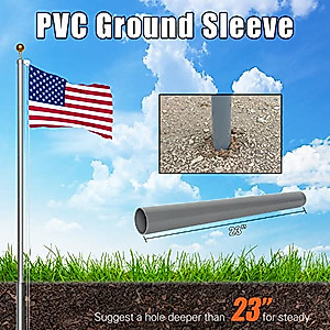 NELXINJO 20FT Sectional Flag Pole Kit, Heavy Duty Aluminum Outdoor In-Ground Flagpole, Gold Ball Top, 3x5 USA Flag for Residential commercial Outdoor Garden(20FT, Silver)