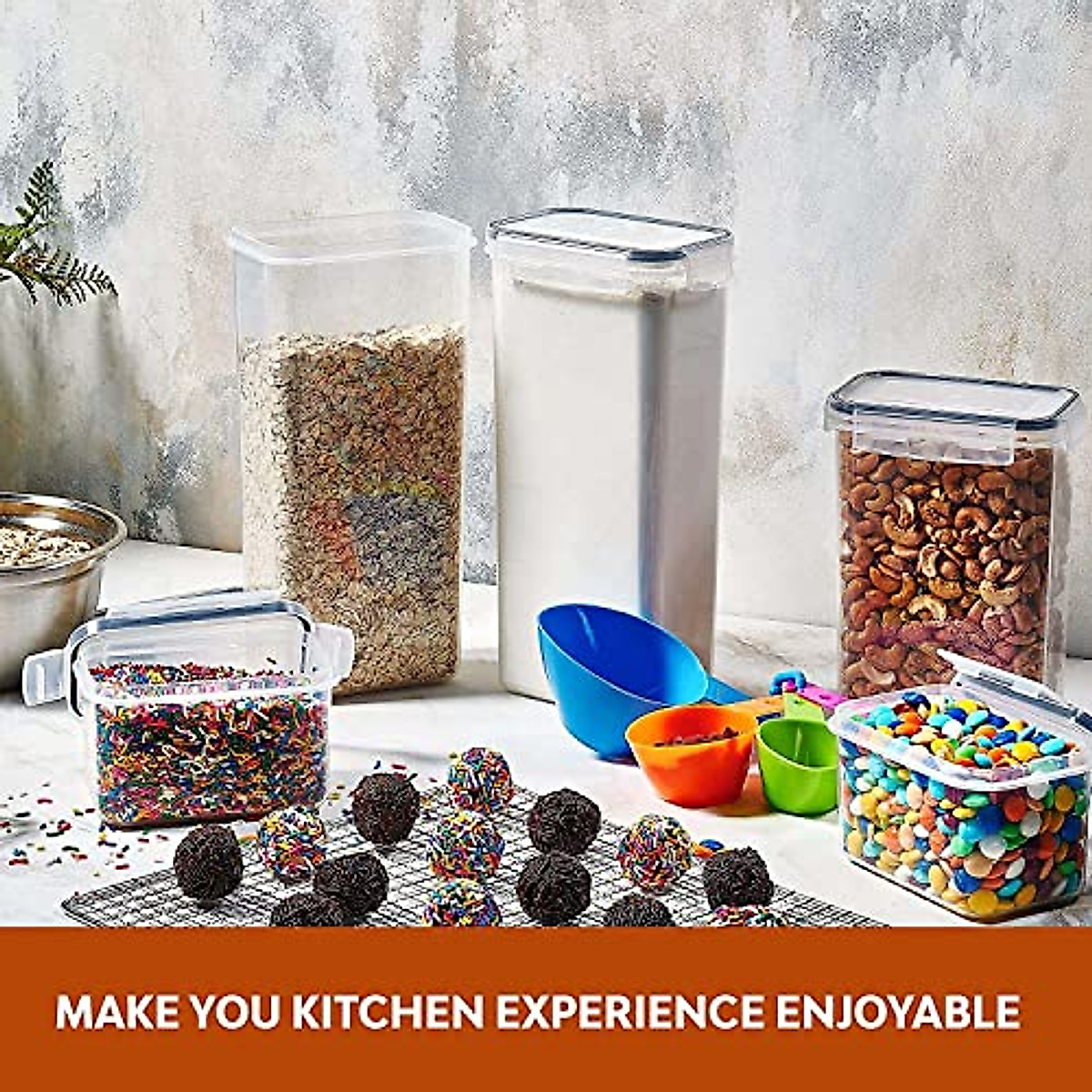 24 Pack plastic kitchen organizer food Storage containers with Lids, For sugar flour, Cereal, dry food.