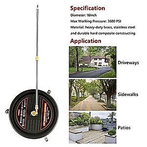 Pressure Washer Surface Cleaner, TAOZIM 16" Power Washer Surface Cleaner for Pressure Washer w/ 3 Wheels 1/4" Quick Connector 2 Extension Wands 2 Replace Nozzle Pressure Washer Attachments, 3600 PSI