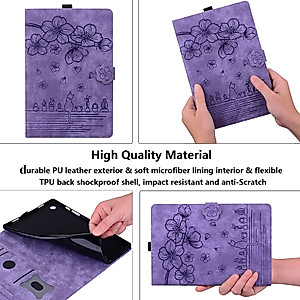 UUcovers for iPad 10th Generation 10.9 inch Case 2022 with Stand/Pencil Holder/Pocket/Magnetic Smart Embossed Flower PU Leather Folio Cover,Auto Wake/Sleep & Multiple Angles,Cherry Blossom Purple Cat
