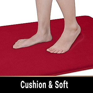 MAYSHINE Memory Foam Non Slip Anti Fatigue Bath Mat | Thick Absorbent Plush Velvet Bathroom Rug - Machine Washable, 34x19, Red