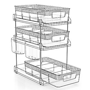 LEITAO Clear Pantry Storage Organizer with Dividers, 3 Tier Pull-Out Under Sink Organizers and Storage, for Bathroom Kitchen Medicine Cabinet Pantry Storage Organizer.