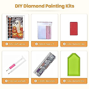 SENQAO Halloween Diamond Painting Kits for Adults, Ghost Full Round Drill Gem Art Kits, DIY 5D Diamond Painting Pumpkin Halloween Diamond Art Kits Picture for Home Wall Decor 30x40cm