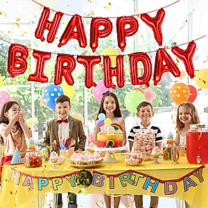 3D Red Happy Birthday Balloons Banner 16 Inch Mylar Foil Balloon Letters Balloons Red Aluminum Foil Letters Sign Bunting Reusable Party Decor for Kids Boys Men Women Adult Baby Shower Party Supplies
