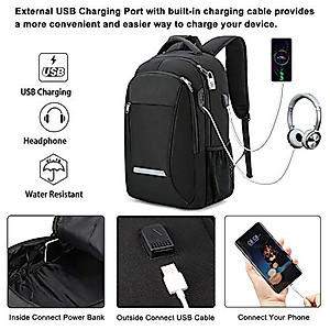 XQXA Laptop Backpack, Travel Backpack for Men & Women with USB Charging Port, Water Resistant Anti Theft College Computer Back Pack Bag Fits Up to 17 Inch Laptop- Black