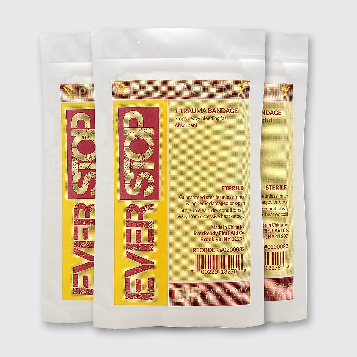 Ever Ready First Aid EverStop First Aid Blood Stopper Compress Multi-Purpose Wound and Trauma Dressing- 3 Pack