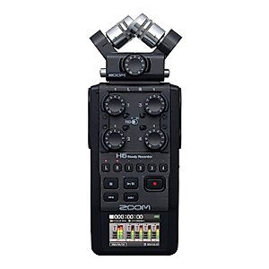 Zoom H6 All Black 6-Track Portable Recorder, Stereo Microphones, 4 XLR/TRS Inputs, Records to SD Card, USB Audio Interface, Battery Powered, Podcasting and Music