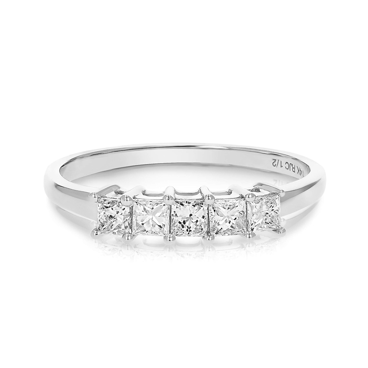 VIR JEWELS 1/2 cttw Engagement Ring, Princess Cut Diamond Engagement Ring in 14K White Gold 5 Stones, Size 7.5