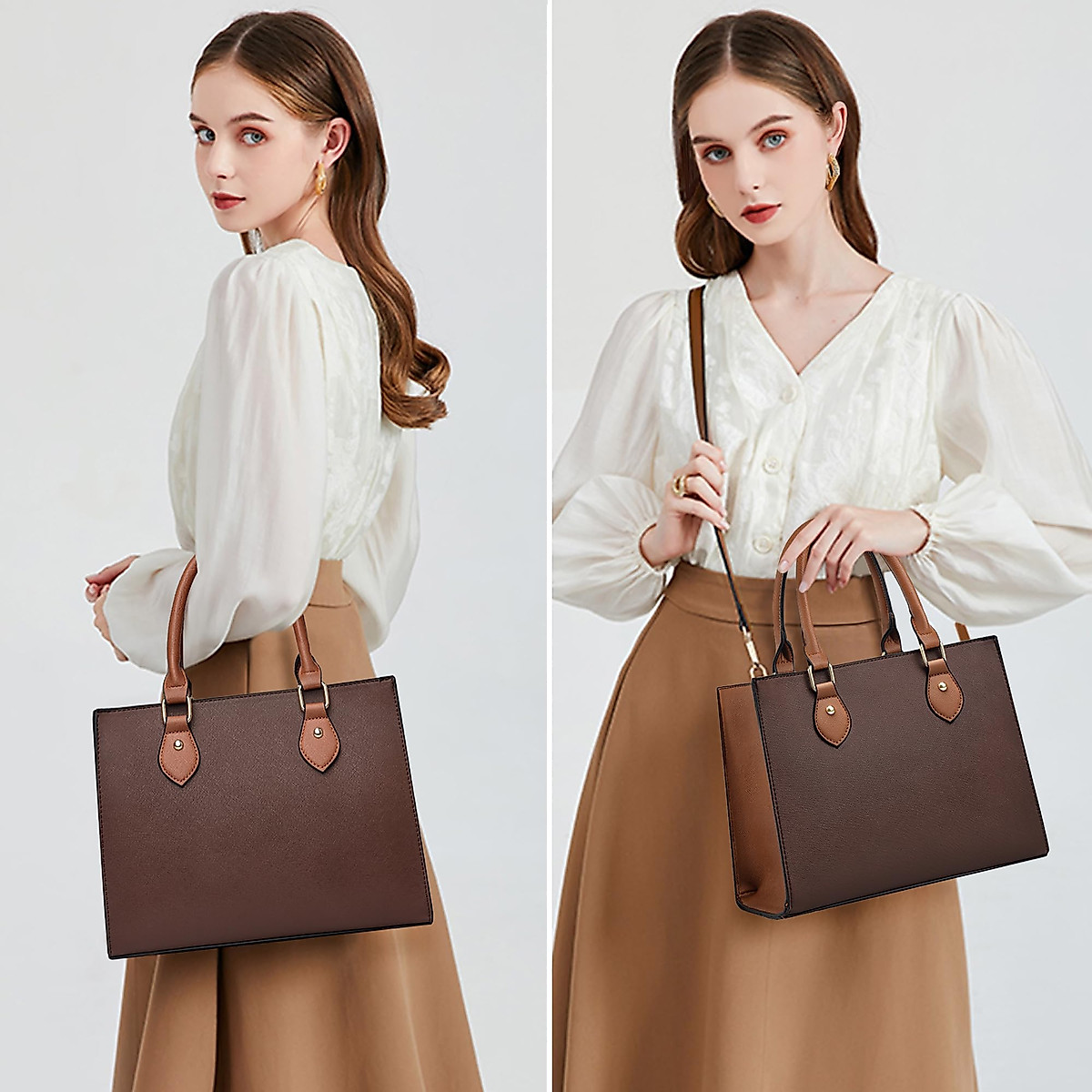 CHICAROUSAL Crossbody Purses and Handbags for Women PU Leather Tote Top Handle Satchel Shoulder Bags (Dark Brown -BR)