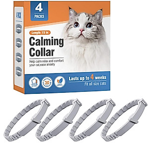 4Pcs Relaxants Cat Calming Collar for Anxiety Relief & Overgrooming - Effective Pheromone Cat Collar for Anti-Aggression & Indoor Cats - Therapet Calm Collar for Comfort Zone Relaxation (Gray)
