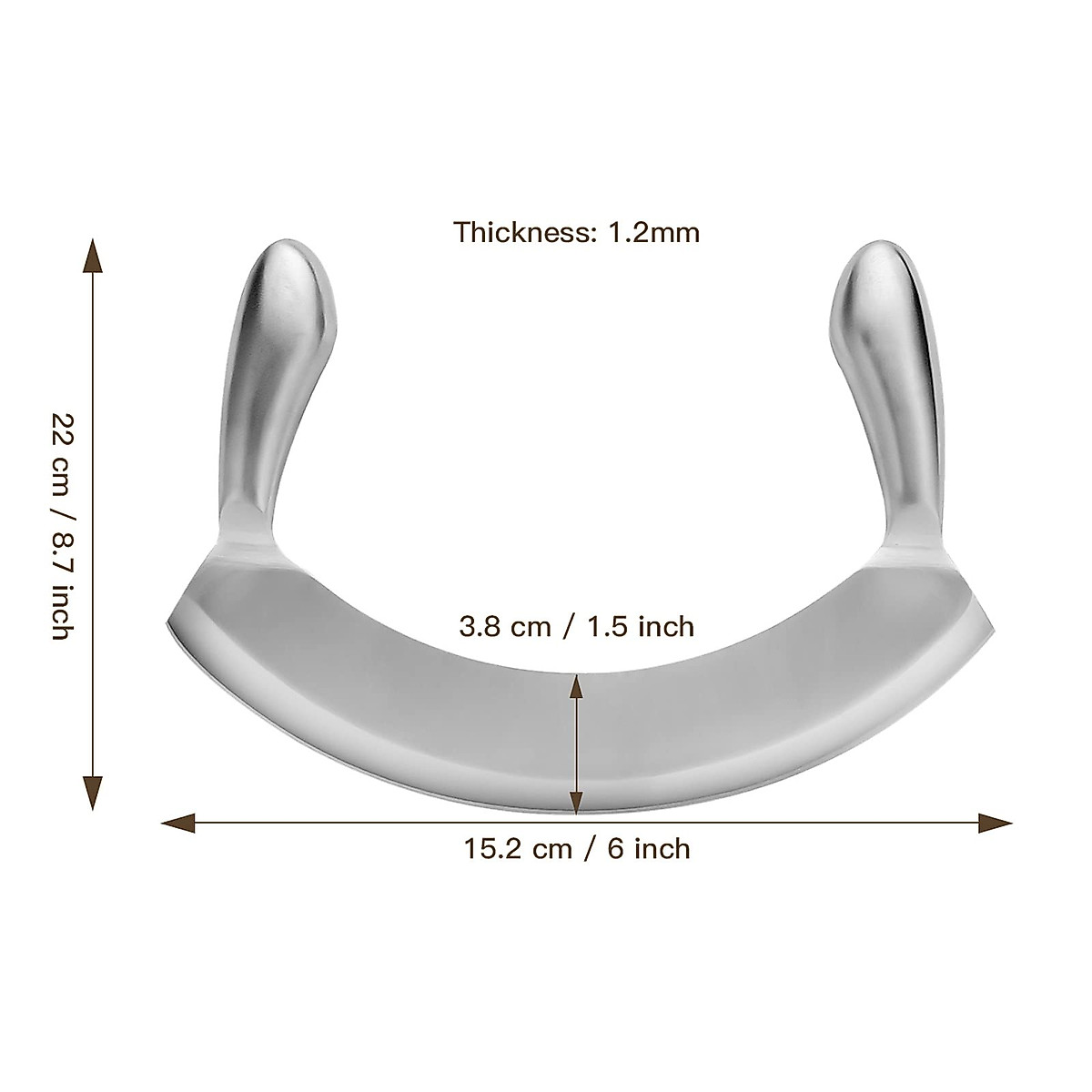 8.7 Inch Stainless Steel Mezzaluna Knife - Salad Chopper Rocker Pizza Cutter Rocker Knife Curved Blade Sharp Blade Double Handle Fruit Vegetable Mincing Knife