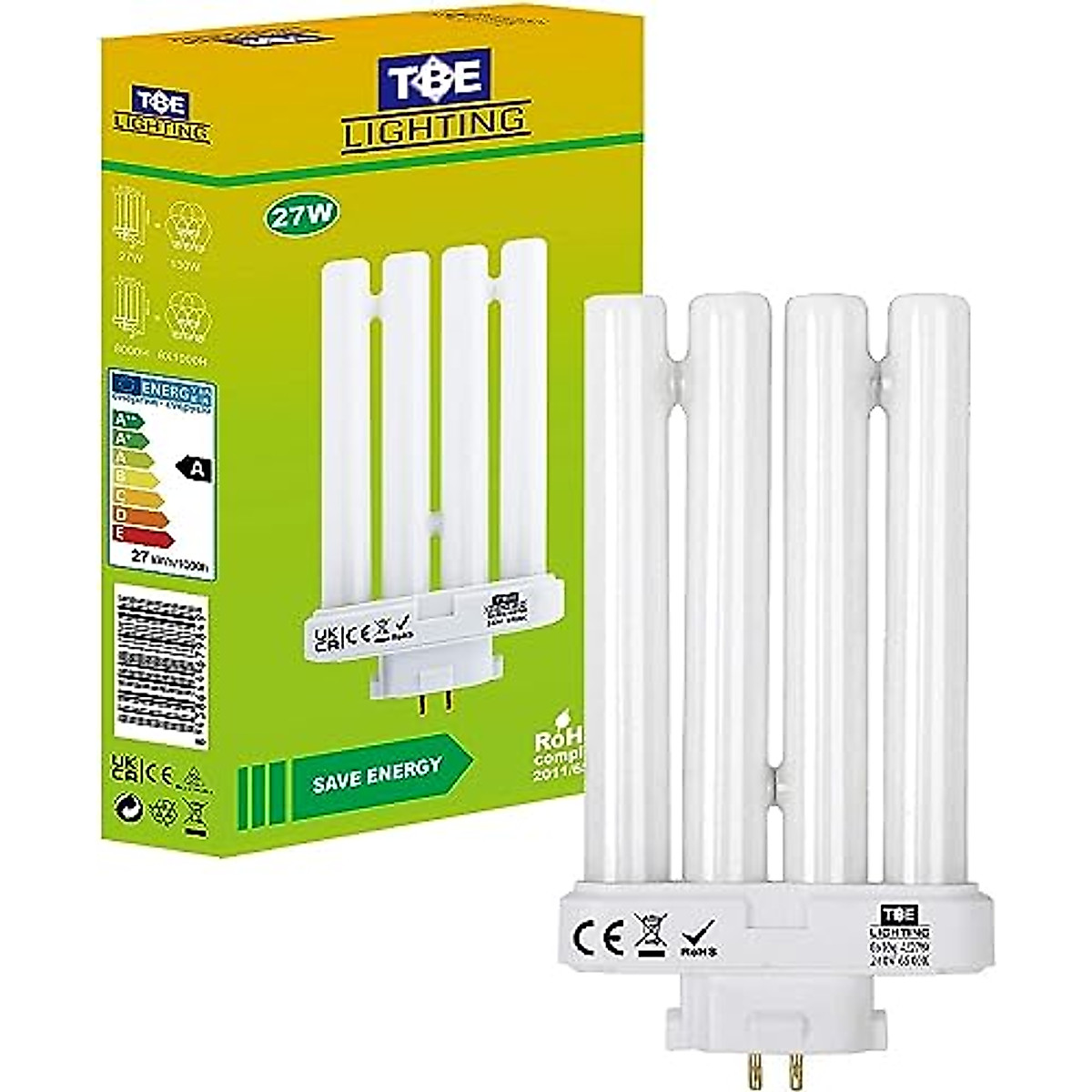 TBE LIGHTING 27w PLS Energy Saving Daylight Bulbs for High Vision Reading Lamps 4-pin GX10Q-4 Quad Tube